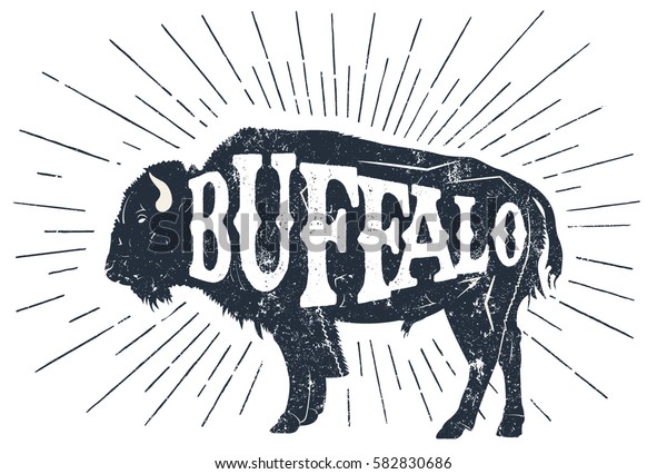 Hand Drawn Label Textured Buffalo Vector Stock Vector (Royalty Free ...