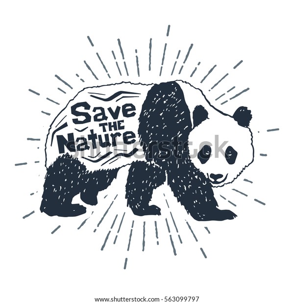 Hand Drawn Label Textured Panda Vector Stock Vector (Royalty Free ...