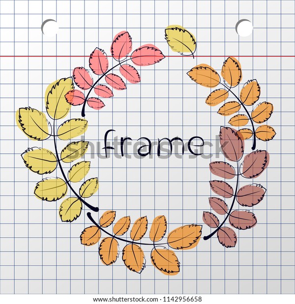 Hand Drawn Leaves Frame On Squared Stock Vector (Royalty Free ...