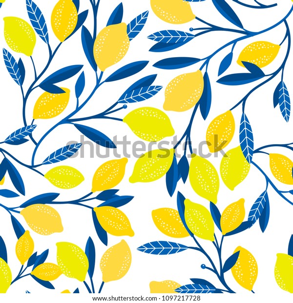 Hand Drawn Lemon Tree Branches Colored Stock Vector (Royalty Free ...
