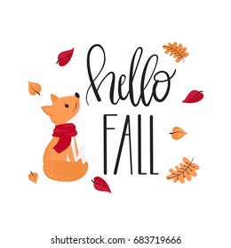 Hand Drawn Lettering Hello Fall Card Stock Vector (Royalty Free) 683719666