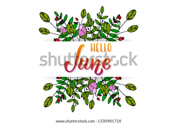 Hand drawn lettering phrase Hello June. Ink brush lettering for summer ...
