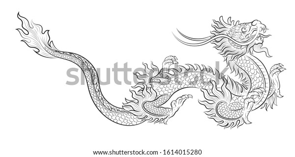 Hand Drawn Line Art Chinese Dragon Stock Vector (Royalty Free ...