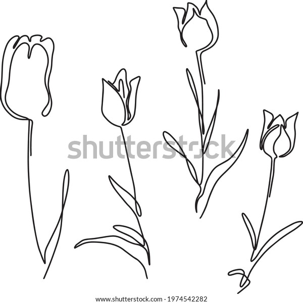 Hand Drawn Line Art Monoline Flowers Stock Vector (Royalty Free ...