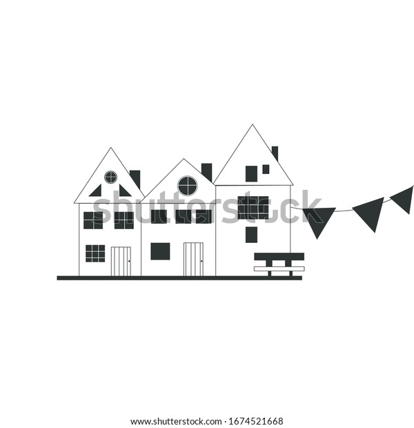 Hand drawn line homes, house logos, sea homes, scandinavian city icons ...