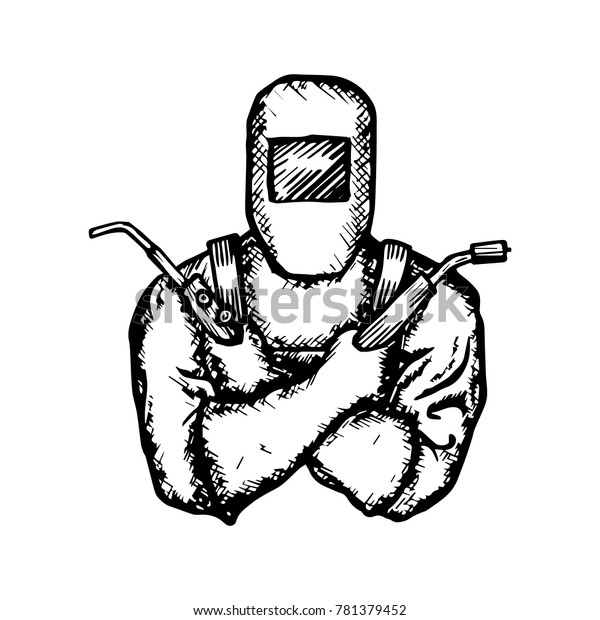 Hand Drawn Logo Welder Crossed Hands Stock Vector (Royalty Free) 781379452