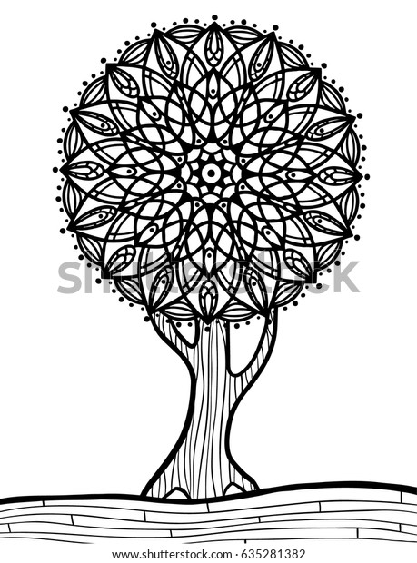 Hand Drawn Mandala Tree Coloring Page 库存矢量图（免版税）635281382 | Shutterstock