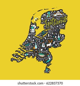 Hand Drawn Map Holland Cartoon Illustration Stock Vector (Royalty Free ...