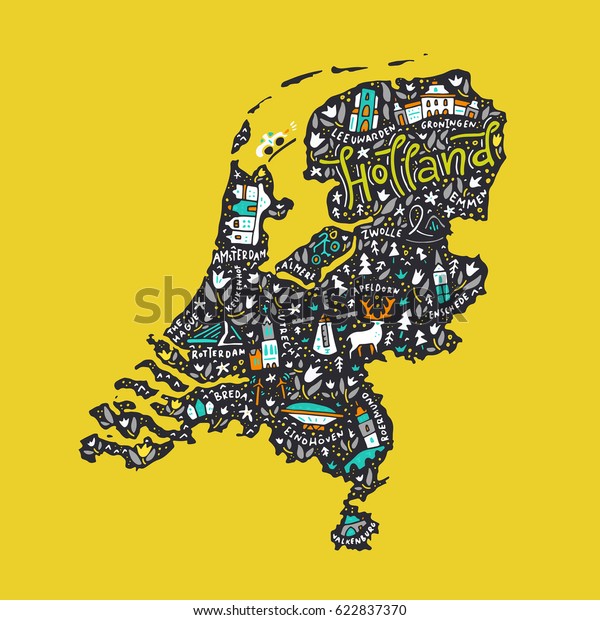 Hand Drawn Map Holland Cartoon Illustration Stock Vector (Royalty Free ...