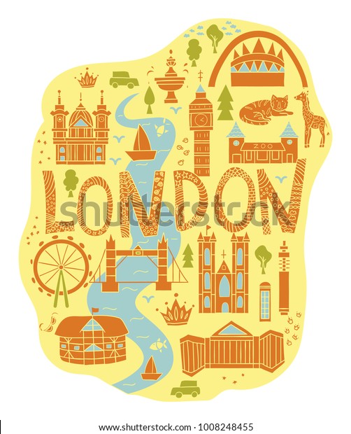 Hand Drawn Map London Cartoon Style Stock Vector (Royalty Free ...