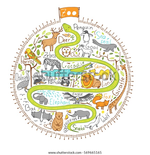 Hand Drawn Map Zoo Stock Vector (Royalty Free) 569665165