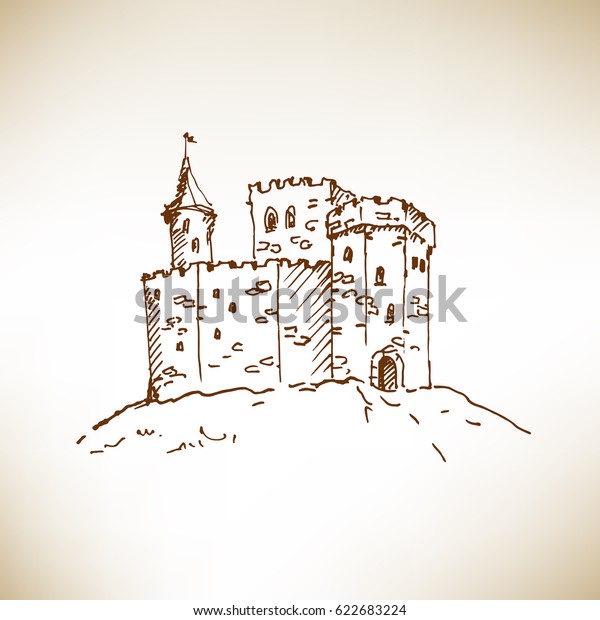 Hand Drawn Medieval Castle Sketch Vector Stock Vector (Royalty Free ...