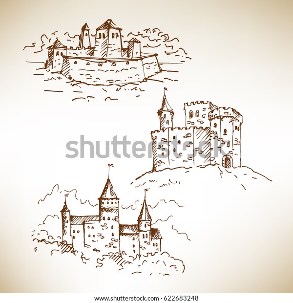 Hand Drawn Medieval Castles Sketch Vector Stock Vector (Royalty Free ...