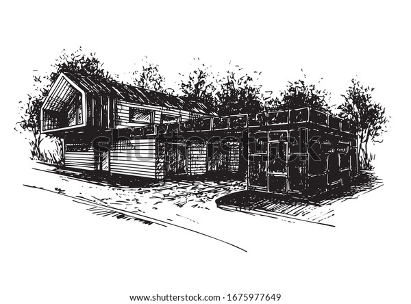 Hand Drawn Modern House Outline Vector Stock Vector (Royalty Free ...