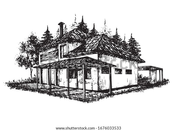 Hand Drawn Modern House Outline Vector Stock Vector (Royalty Free ...