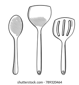 Hand Drawn Modern Spoons Engraved Style Stock Vector (Royalty Free ...