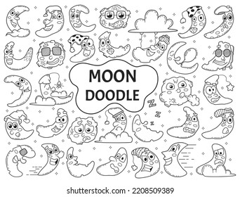 Hand Drawn Moon Doodle Different Facial Stock Vector (Royalty Free ...