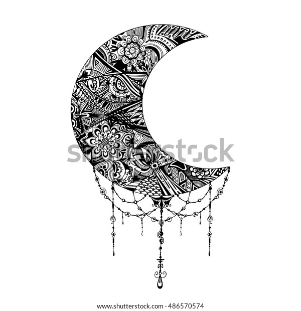 Hand Drawn Moon Flowers Mandalas Paisley Stock Vector (Royalty Free ...
