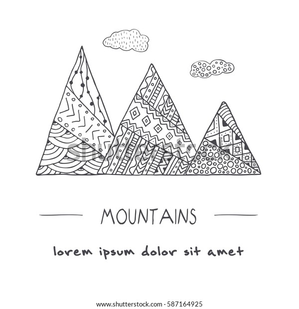 Hand Drawn Mountains Doodle Style Greeting Stock Vector (Royalty Free ...