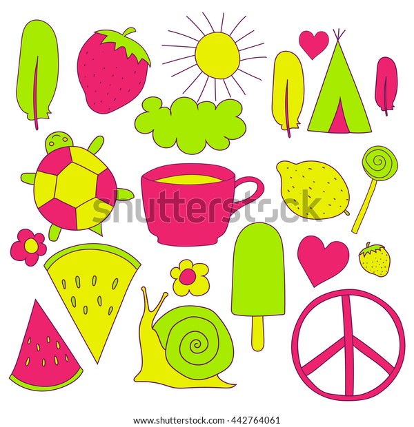 Hand Drawn Neon Doodles Collection Vector Stock Vector (Royalty Free ...