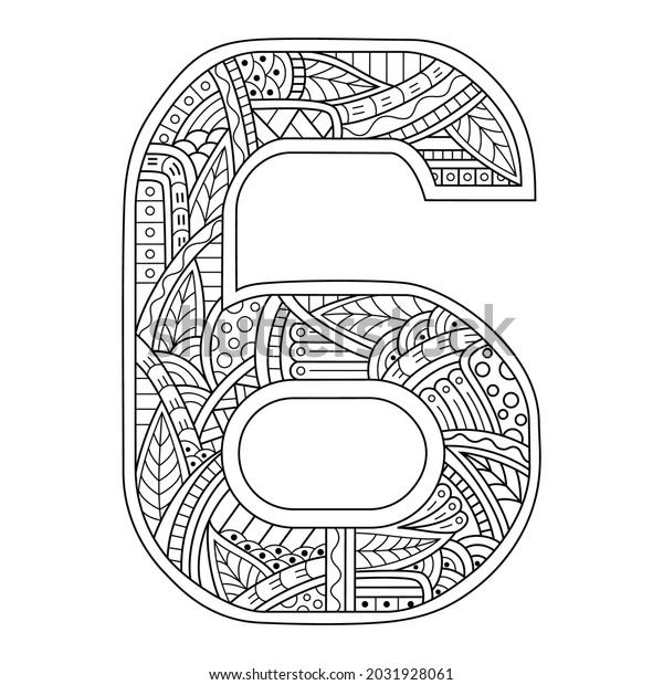 Hand Drawn Number Six Zentangle Style Stock Vector (Royalty Free ...