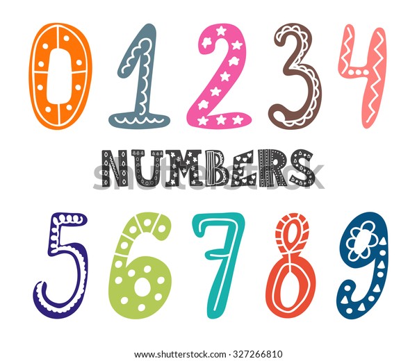 Hand drawn numbers set. Collection of cute colorful numbers. Vector ...