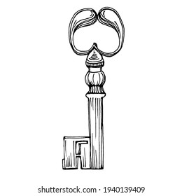 Hand Drawn Old Key Black White Stock Vector (Royalty Free) 1940139409 ...