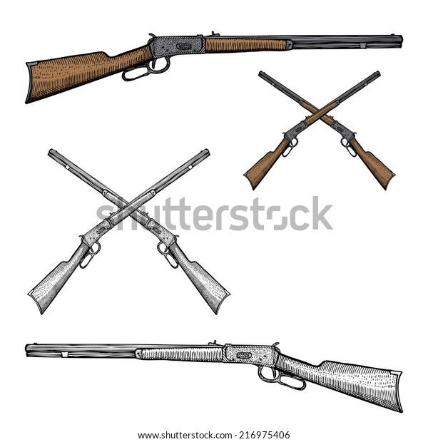 Hand Drawn Old Western Style Rifle Stock Vector (Royalty Free) 216975406