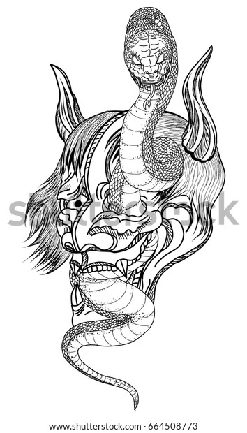 Hand Drawn Oni Skull Entwined By 库存矢量图（免版税）664508773 | Shutterstock