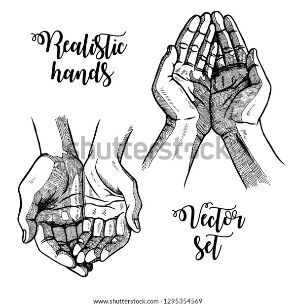 Hand Drawn Open Palms Black White Stock Vector (Royalty Free) 1295354569