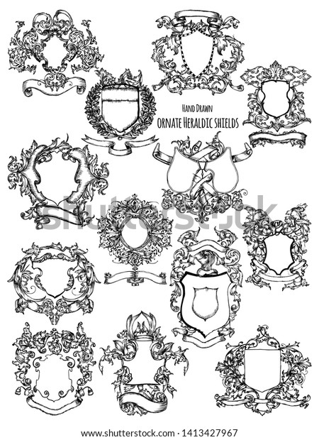 Hand Drawn Ornate Heraldic Shield Vector Stock Vector (Royalty Free ...