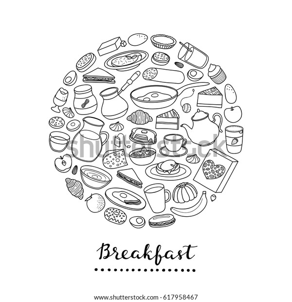 Hand Drawn Outline Buffet Style Breakfast Stock Vector (Royalty Free ...