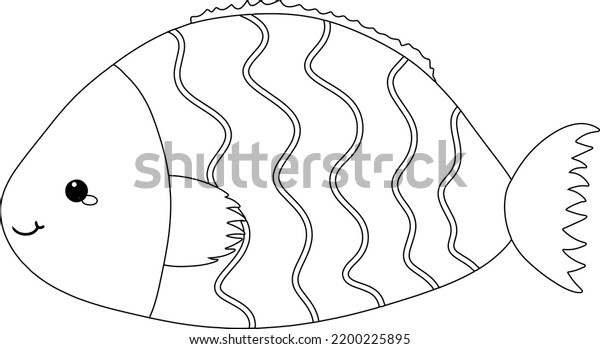 Hand Drawn Outline Cute Fish Coloring Stock Vector (Royalty Free ...