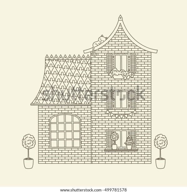Hand Drawn Outline House Vector Line Stock Vector (Royalty Free ...