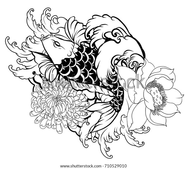 Hand Drawn Outline Koi Carp Fish Stock Vector (Royalty Free) 710529010