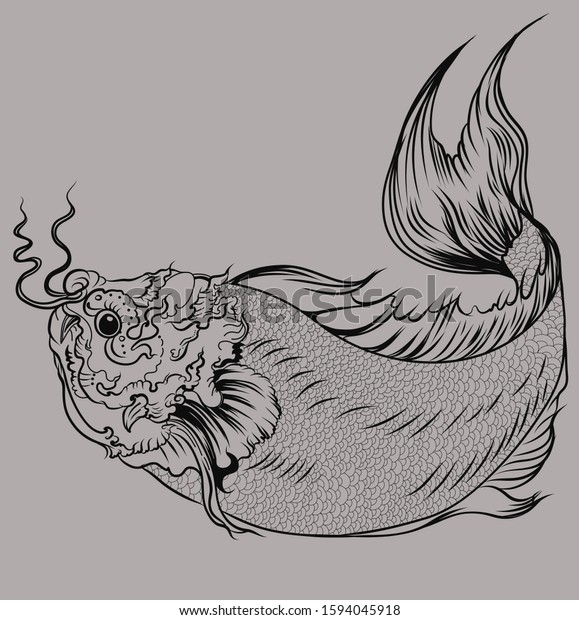 Hand Drawn Outline Koi Fish Japanese Stock Vector (Royalty Free ...