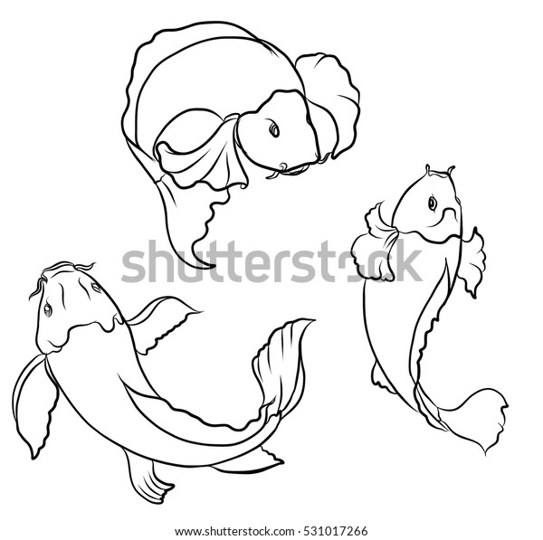 Hand Drawn Outline Koi Fish Japanese Stock Vector (Royalty Free) 531017266