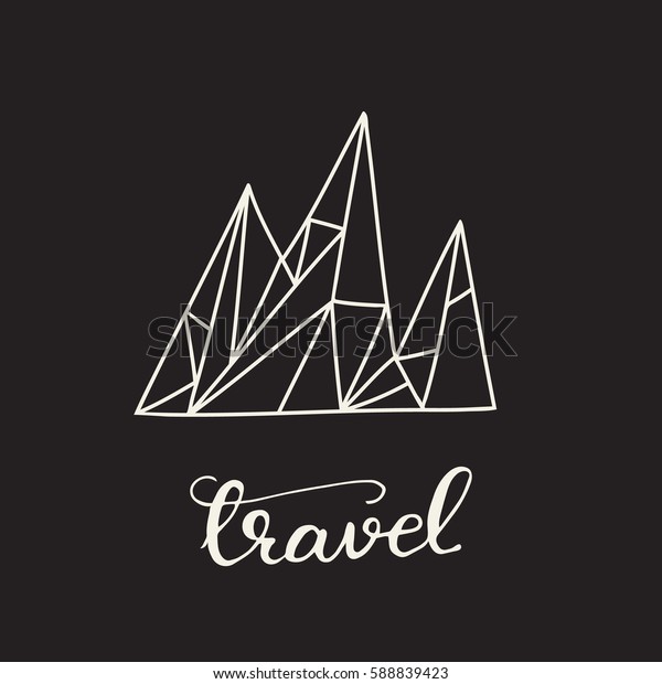 Hand Drawn Outline Mountain Calligraphy Travel Stock Vector (Royalty ...