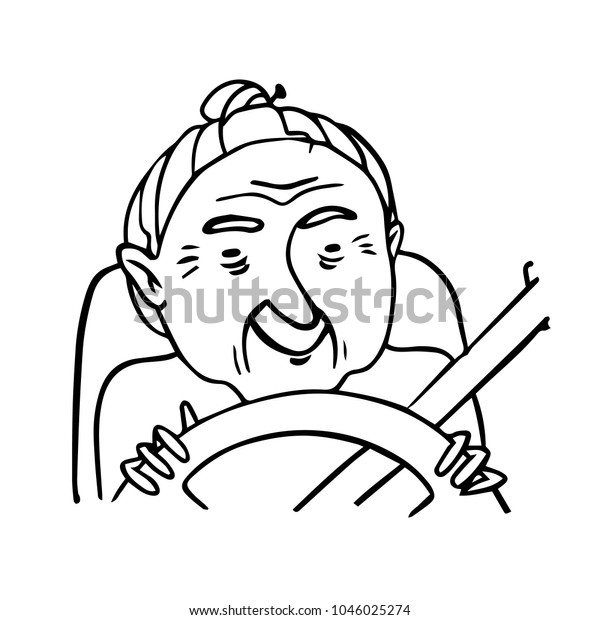 Hand Drawn Outline Old Lady Driving Stock Vector (Royalty Free ...