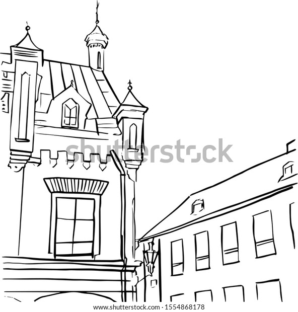 Hand Drawn Outline Sketch Old City Stock Vector (Royalty Free ...