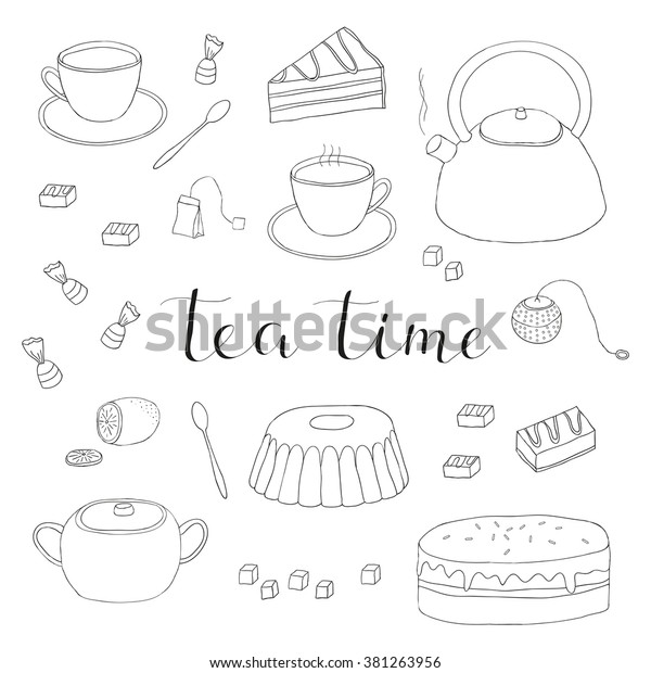 Hand Drawn Outline Tea Items Isolated Stock Vector (Royalty Free ...