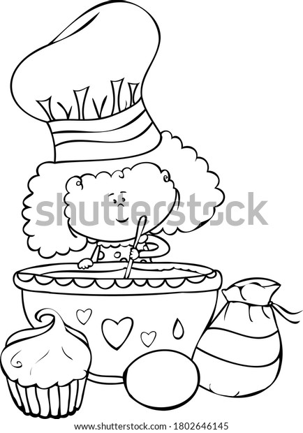 Hand Drawn Outline Vector Girl Cook Stock Vector (Royalty Free ...