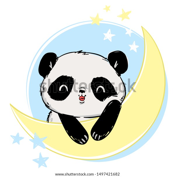 Hand Drawn Panda On Moon Childrens Stock Vector (Royalty Free) 1497421682