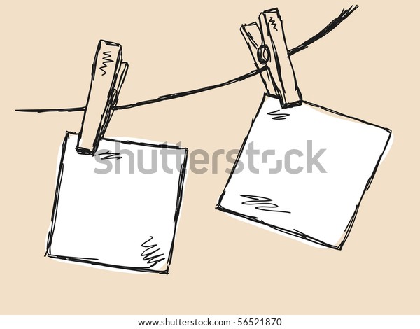 Hand Drawn Paper Hanging On Clothes: เวกเตอร์สต็อก (ปลอดค่าลิขสิทธิ์ ...