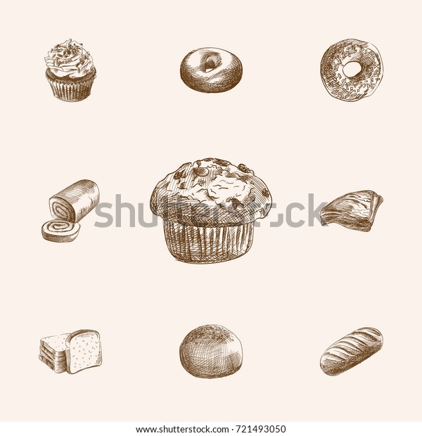 Hand Drawn Pastry Sketches Set Collection Stock Vector (Royalty Free ...