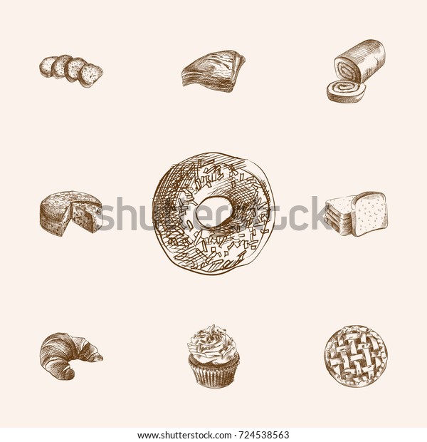 Hand Drawn Pastry Sketches Set Collection Stock Vector (Royalty Free ...