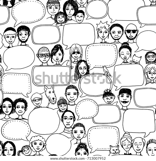 Hand Drawn Pattern Cute Doodle Faces Stock Vector (Royalty Free ...