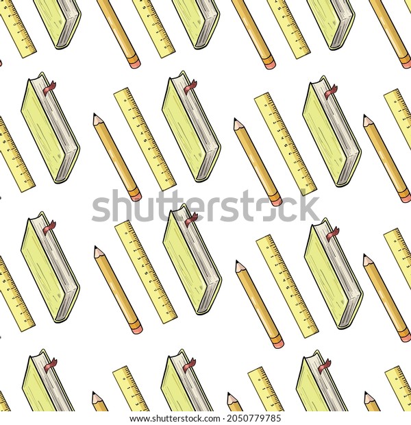 Hand Drawn Pencil Ruler Notebook Book Stock Vector (Royalty Free ...