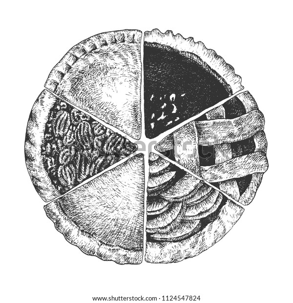 Hand Drawn Pies Top View Homemade Stock Vector (Royalty Free) 1124547824