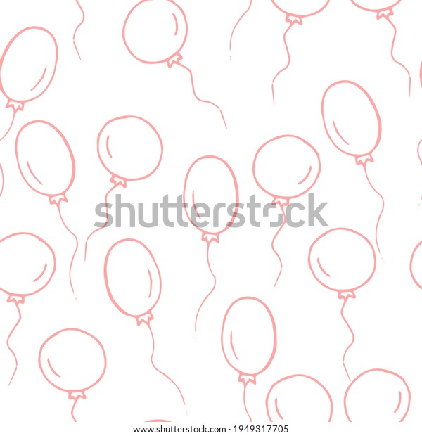 Hand Drawn Pink Outline Balloon Repeating Stock Vector (Royalty Free ...